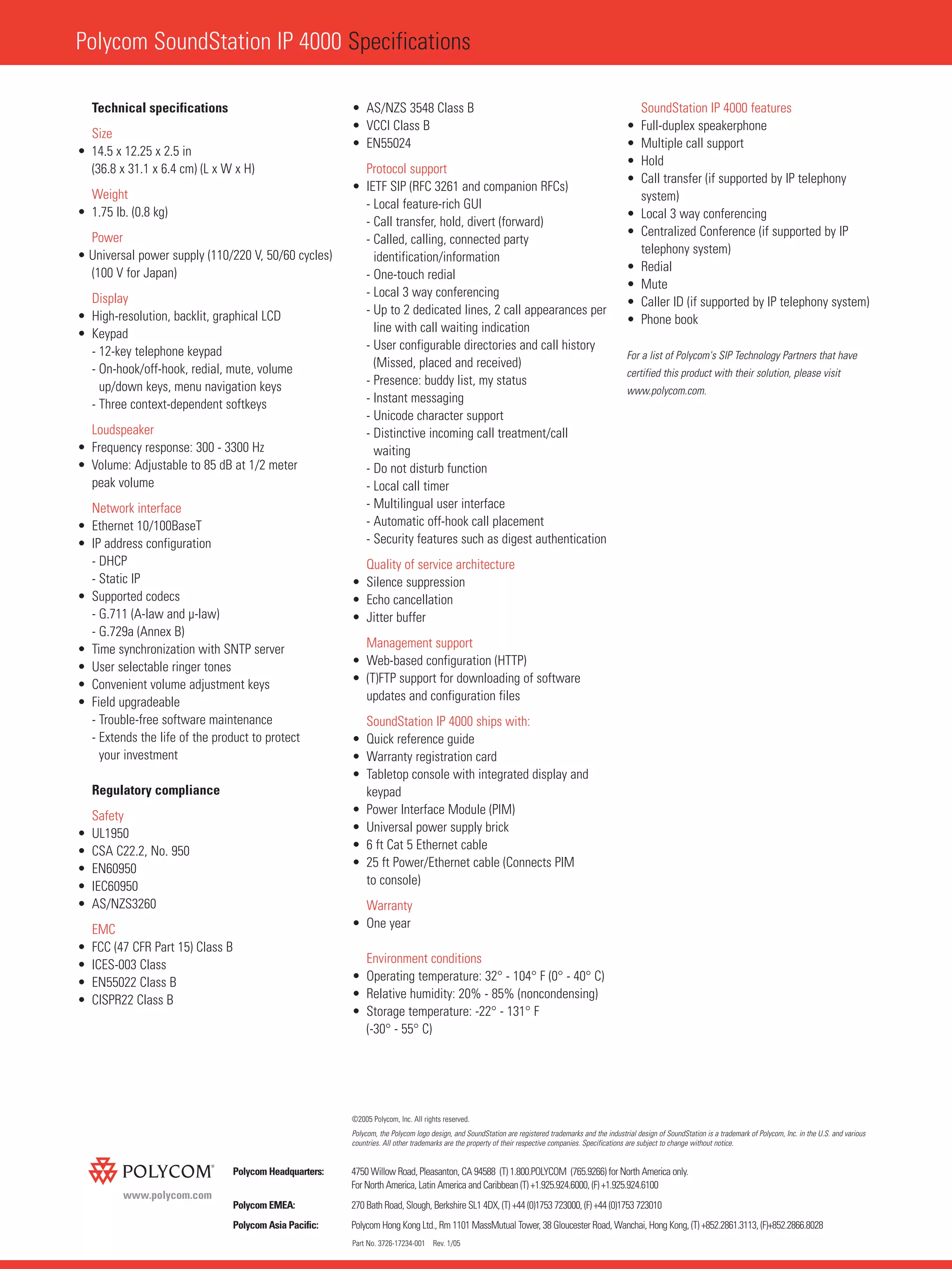 Polycom sound station ip4000 data sheet | PDF