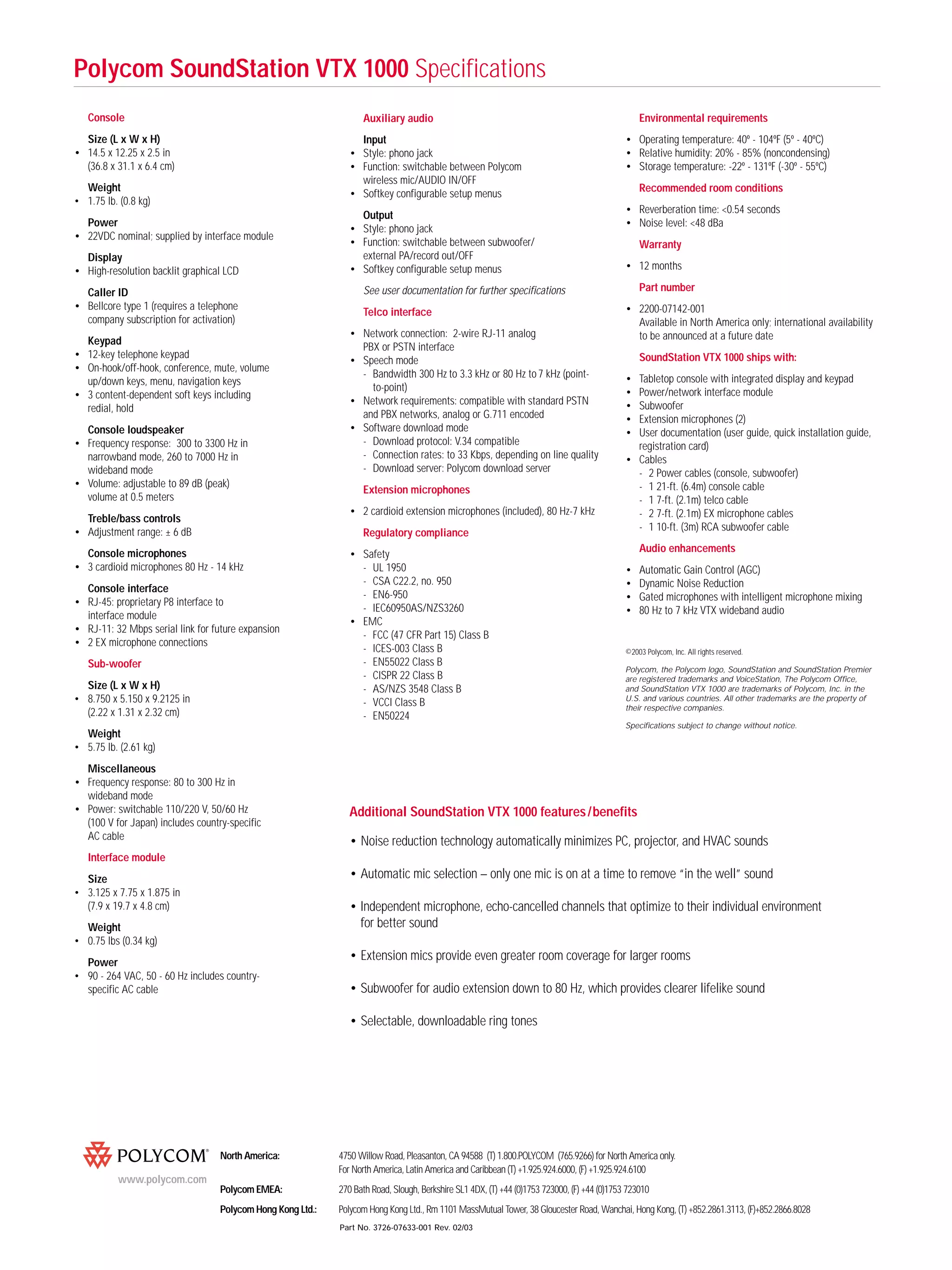 Polycom soundstation vtx1000 data sheet | PDF