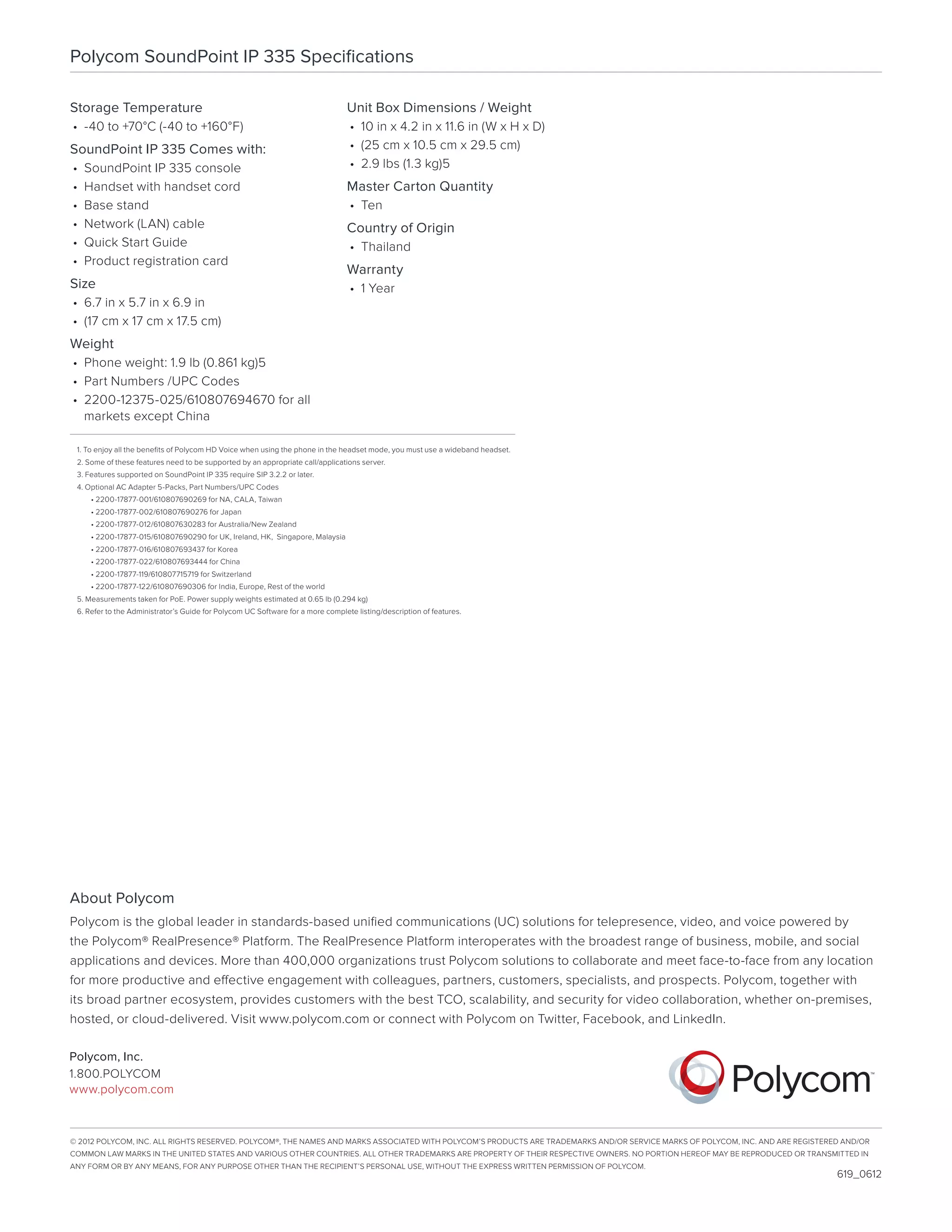 Polycom spip335 data sheet | PDF