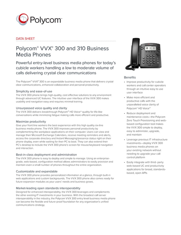 Polycom vvx300 range data sheet | PDF | Digital Audio | Computer Software and Applications