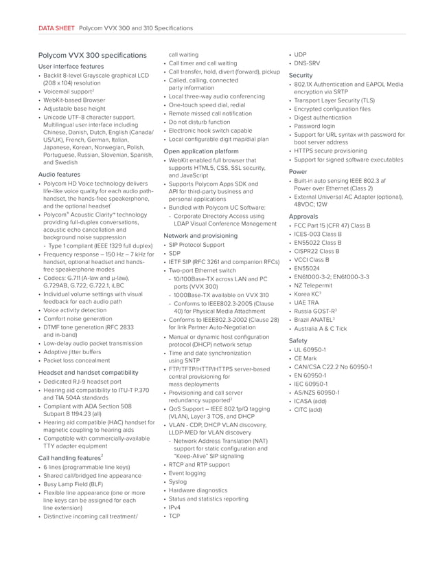 Polycom vvx300 range data sheet | PDF | Digital Audio | Computer ...