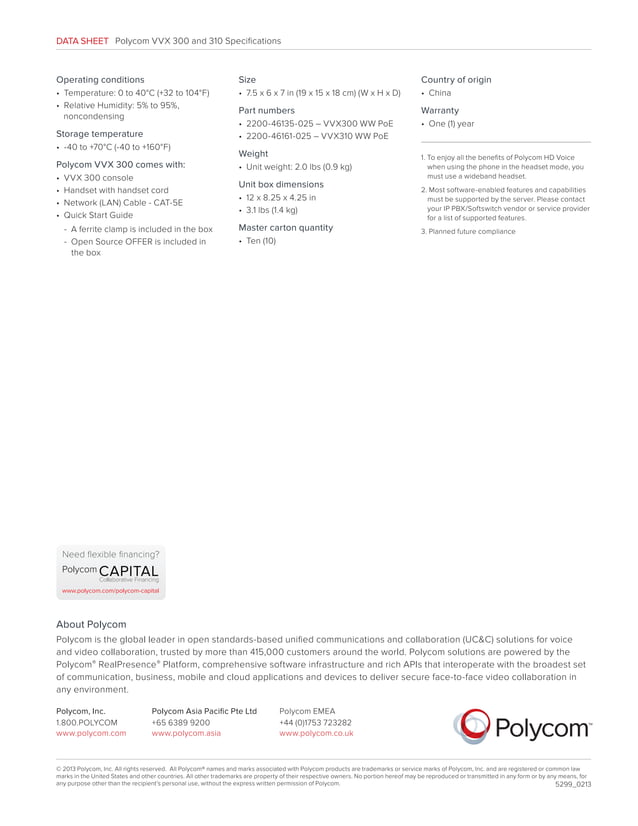 Polycom vvx300 range data sheet | PDF | Digital Audio | Computer Software and Applications
