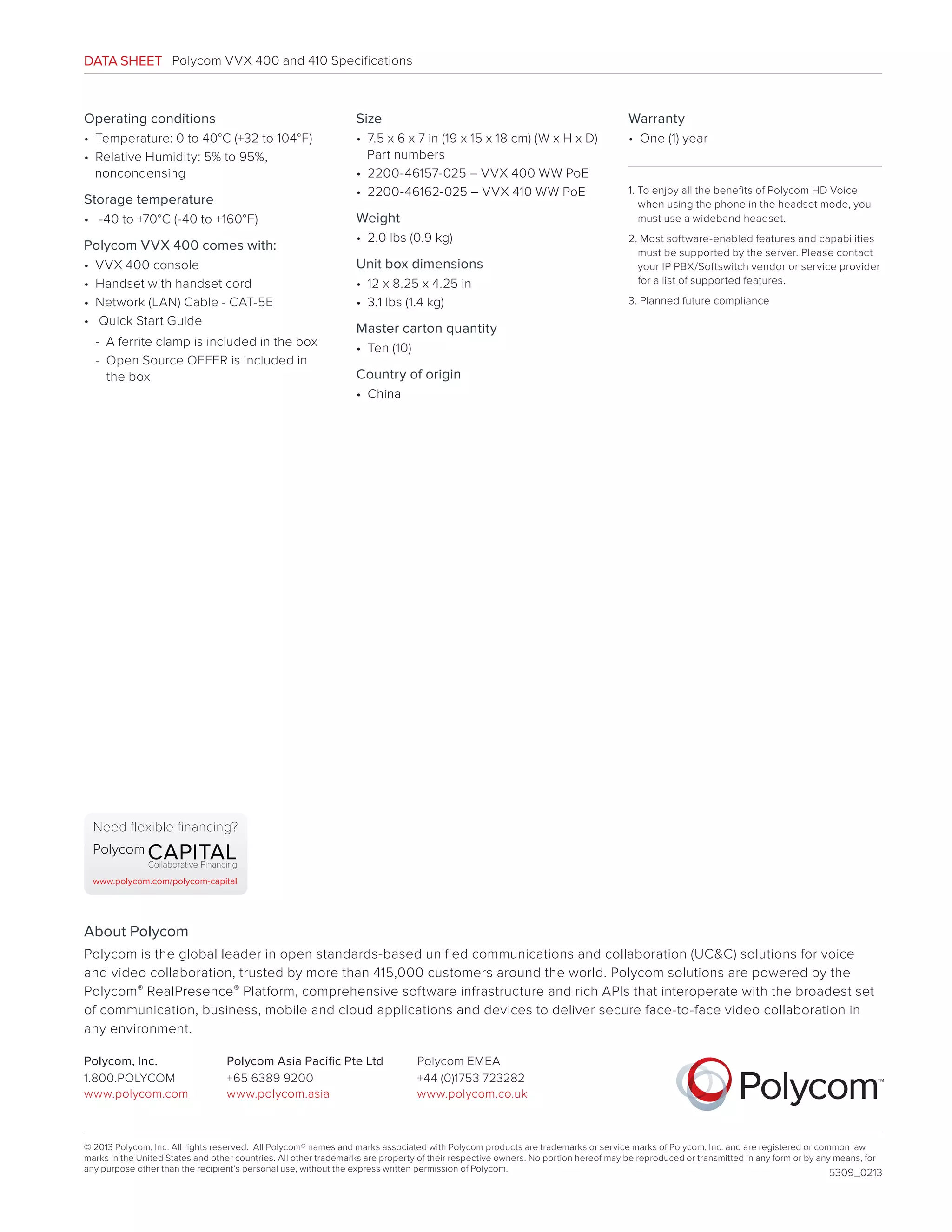 Polycom vvx400 range data sheet | PDF