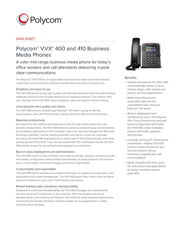Polycom vvx400 range data sheet | PDF