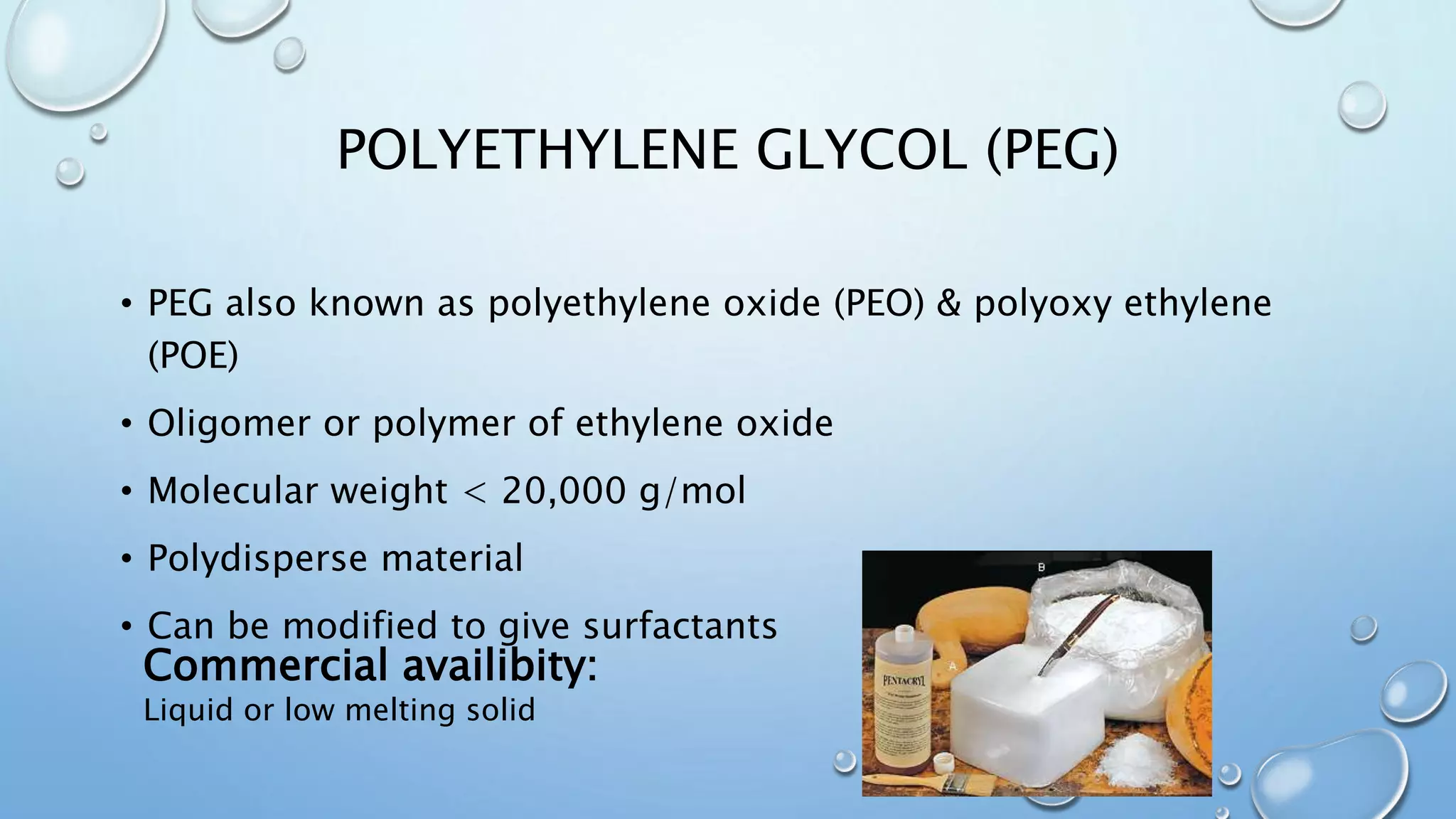 Polyethylene glycol and poly lactic acid | PPTX | Chemistry | Science