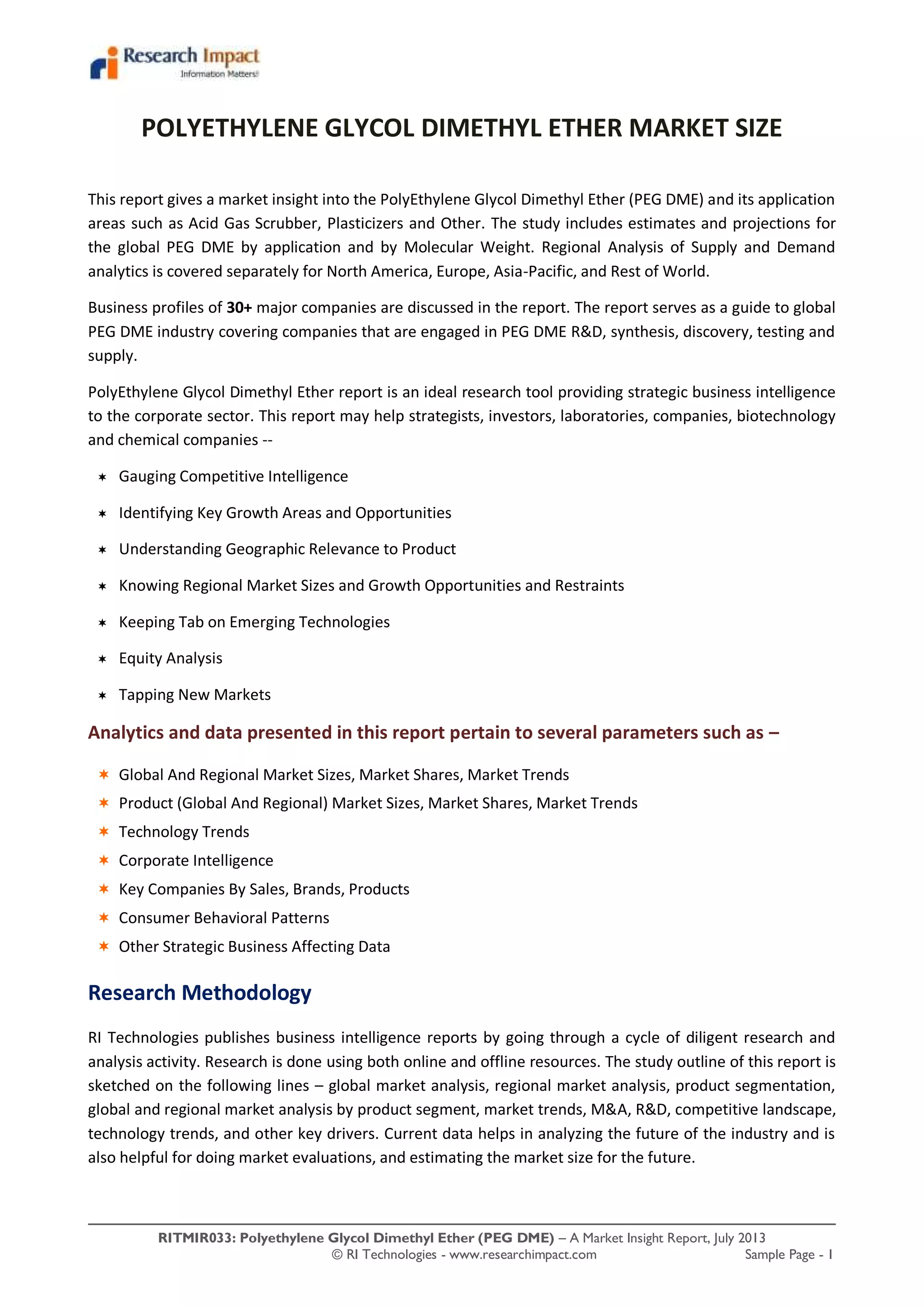 Polyethylene glycol dimethyl ether market | PDF