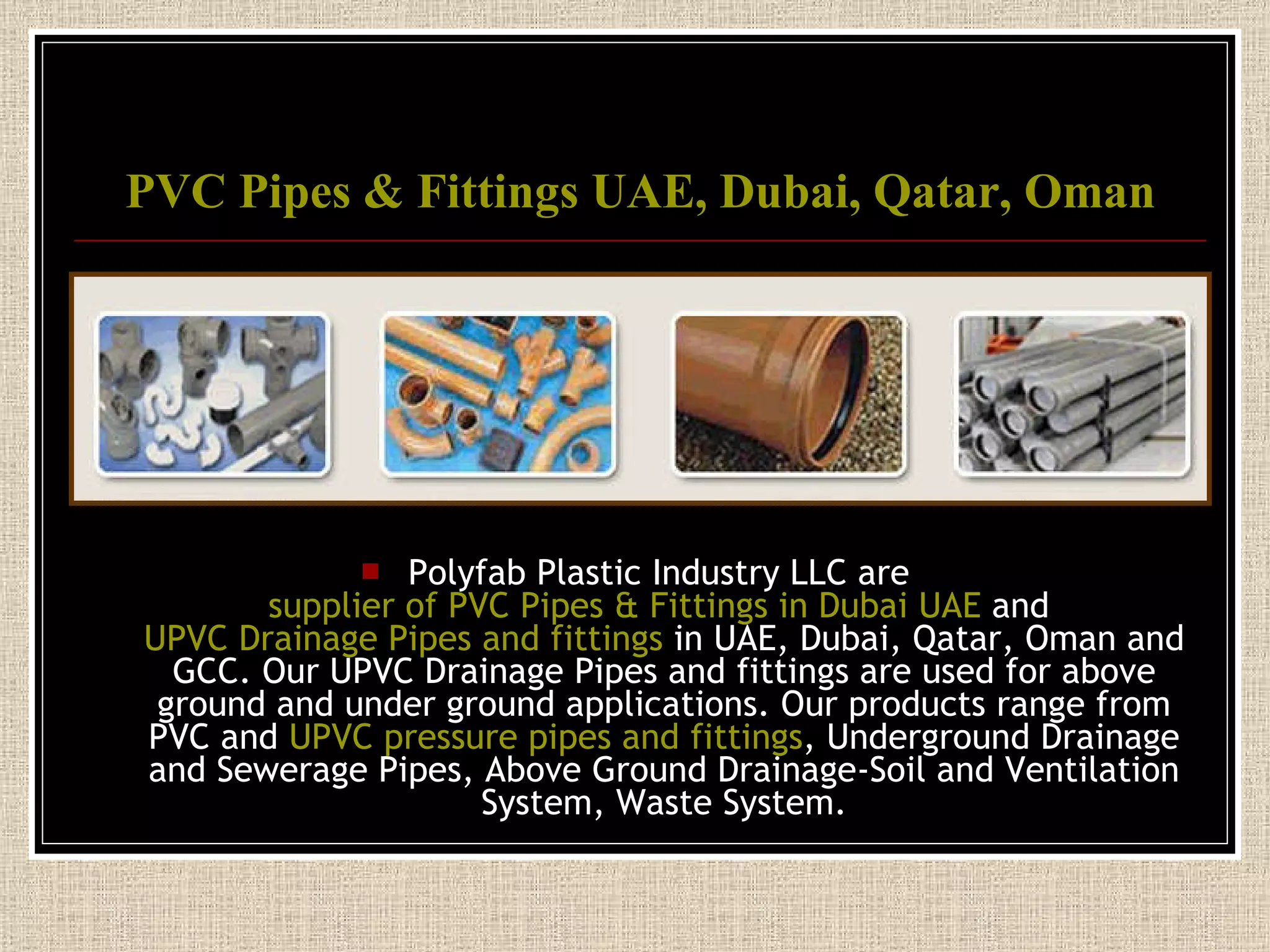 Plastic Pipes & Fittings Supplier, HDPE Pipe & Fittings, PVC Pipes ...