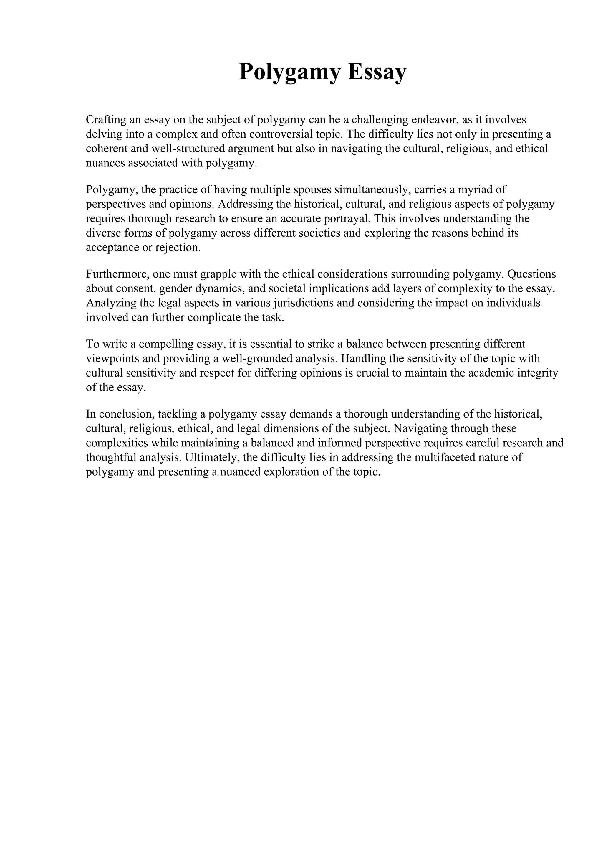 Polygamy Essay. University of Holy Cross | PDF
