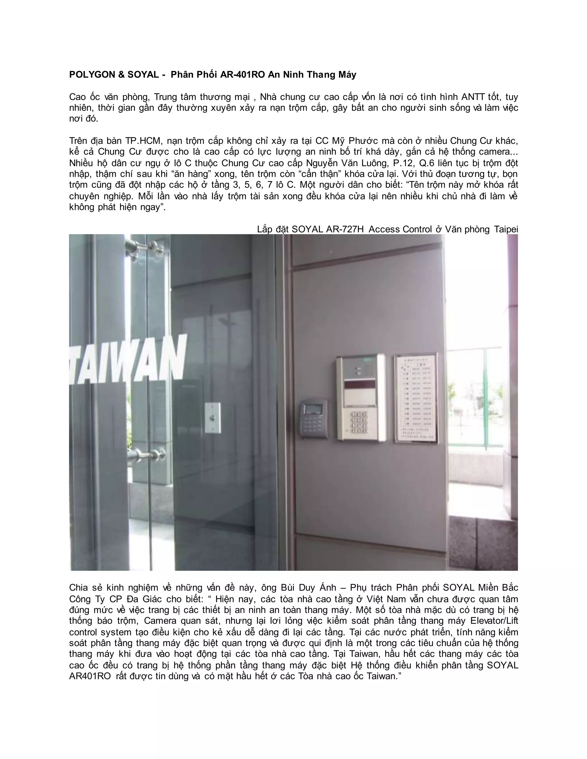 Polygon soyal ar401 ro an ninh thang may | PDF