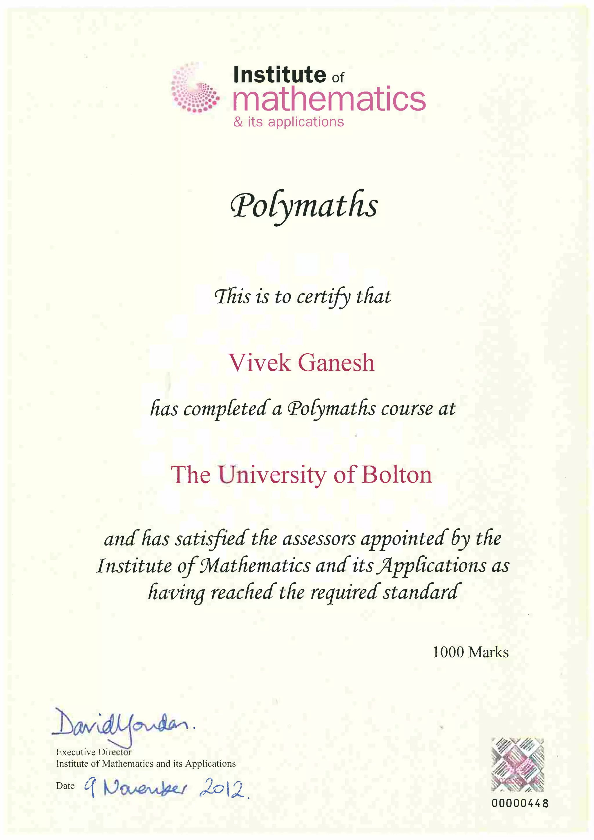 Polymaths certificate | PDF