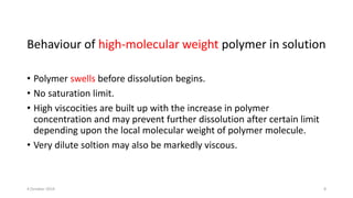 Polymer behaviour in solution & effect of molecular weight in polymer ...