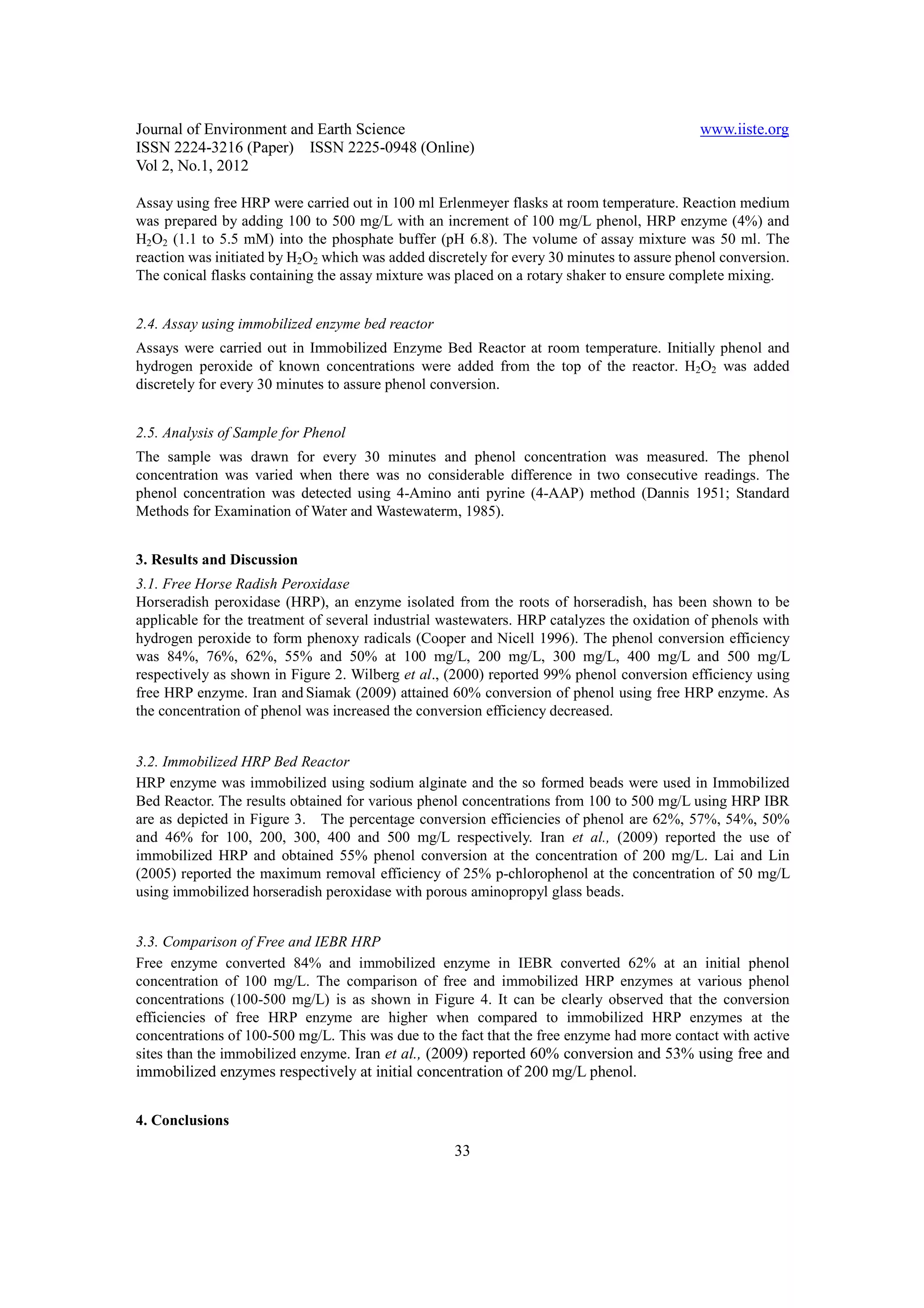 Polymerization of phenol using free and immobilized horseradish ...