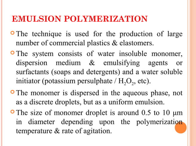Polymerization techniques | PPT | Chemistry | Science