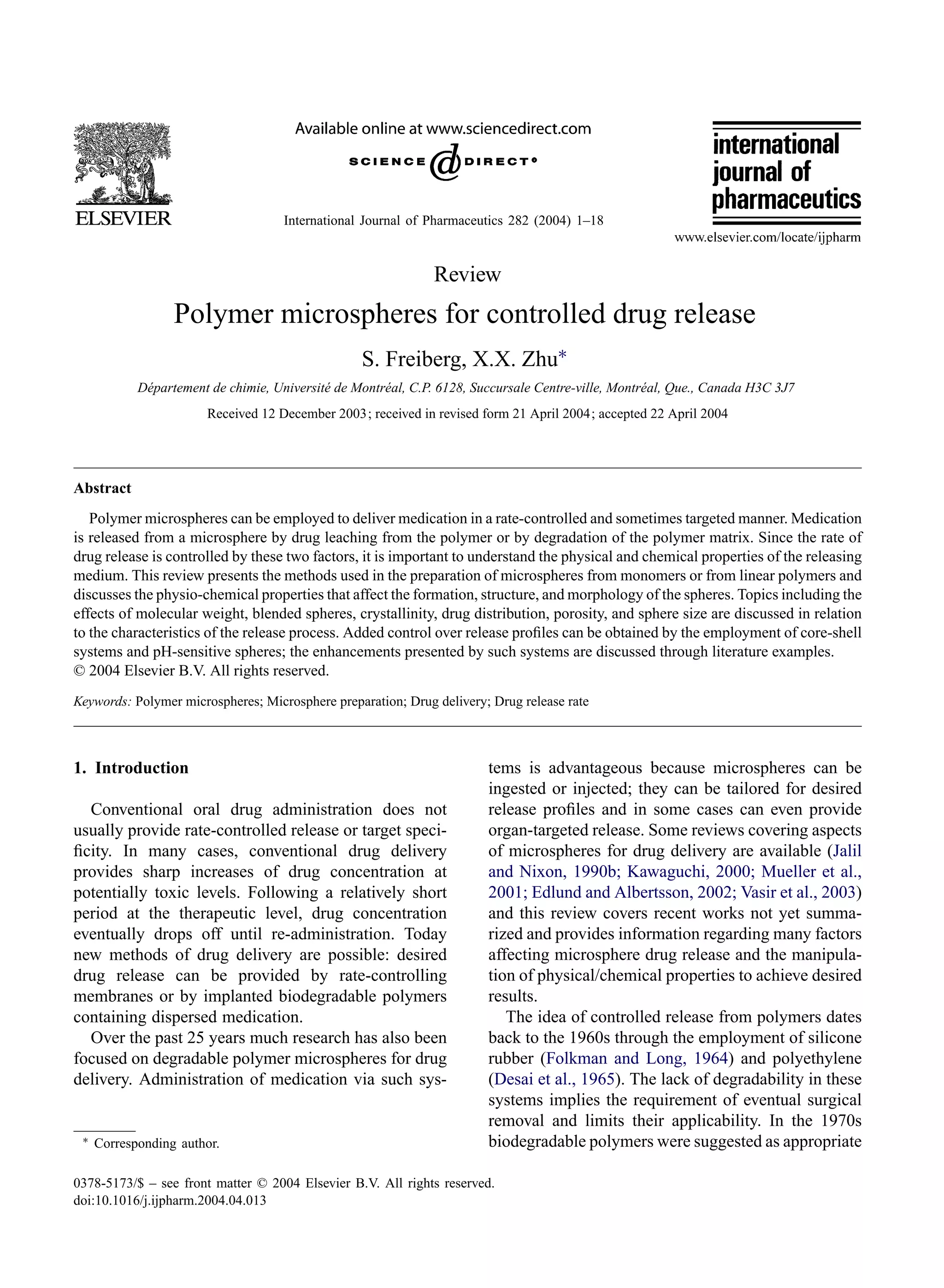 Polymer microspheres for controlled drug release | PDF