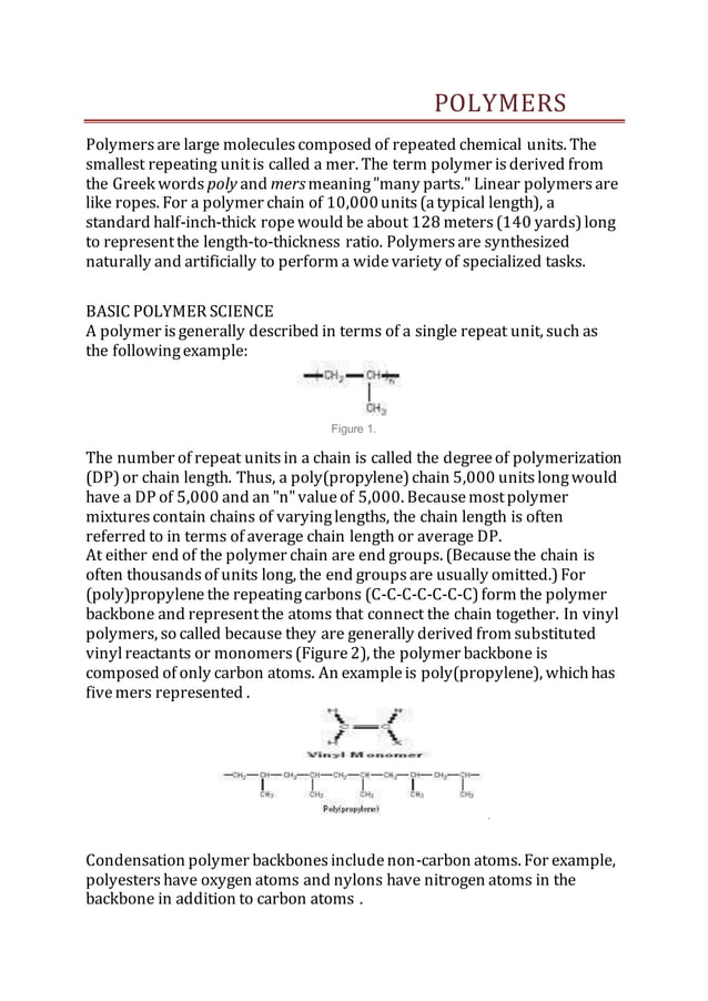 Polymers | DOCX | Chemistry | Science