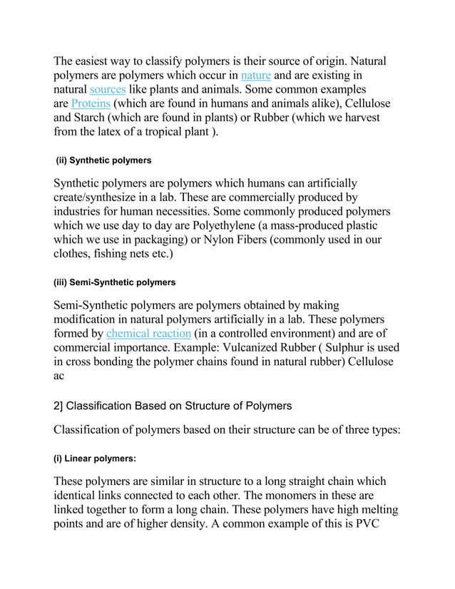 Classification of Polymers | DOCX | Chemistry | Science