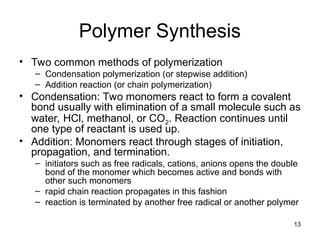 Polymers and it's synthesis, types, properties | PPT