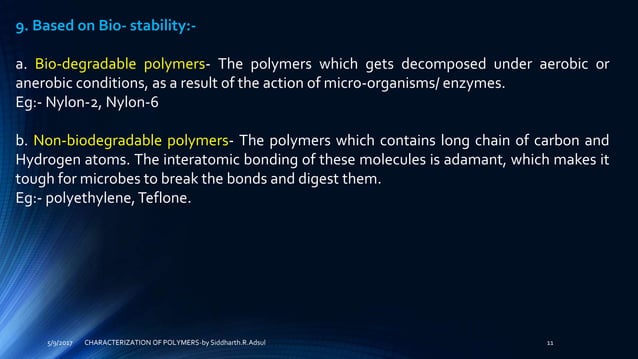 Polymers and its characterization | PPTX | Chemistry | Science