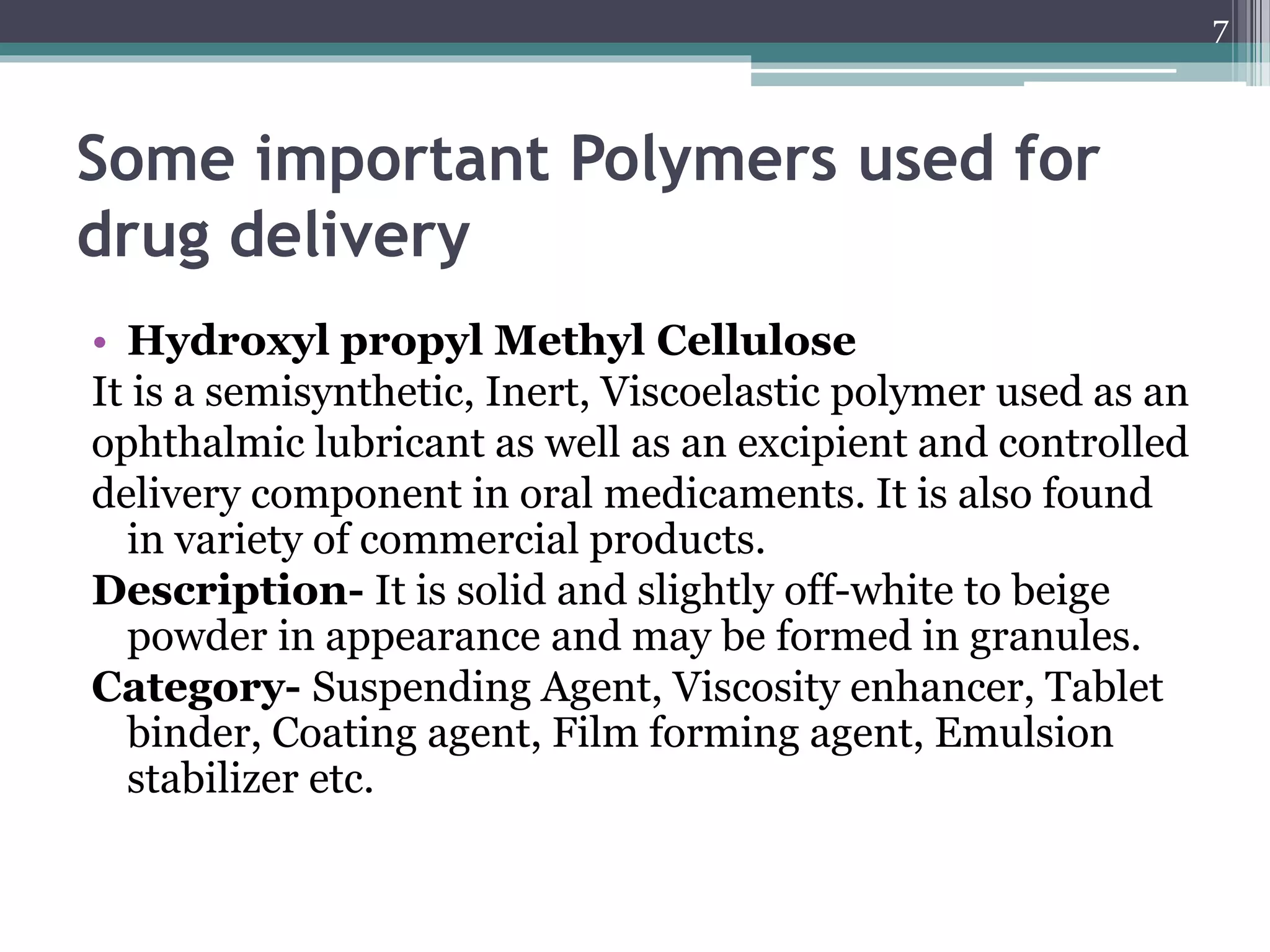 Polymers in pharmaceuticals | PPTX