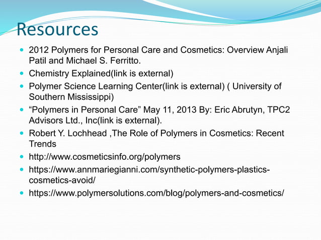 Polymers use in personal care and cosmetics | PPTX | Skin Care | Beauty