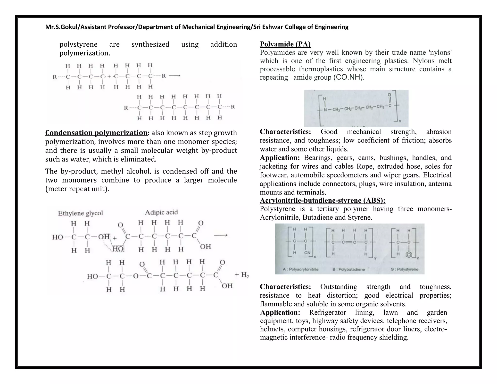 ME6403 -EMM - Polymer types and polymer synthesis | PDF