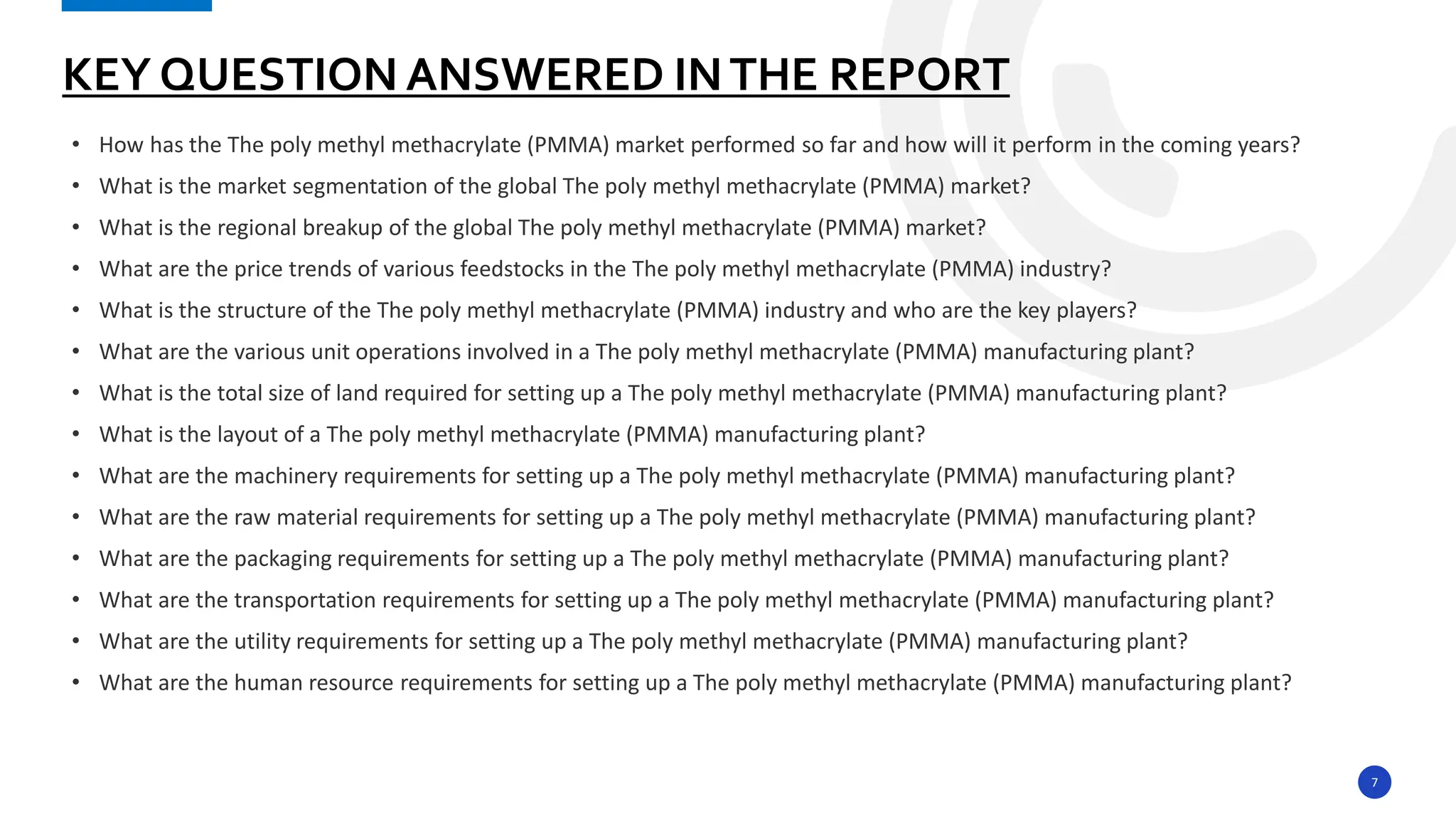 Poly Methyl Methacrylate (PMMA) Manufacturing Plant Cost, Manufacturing ...