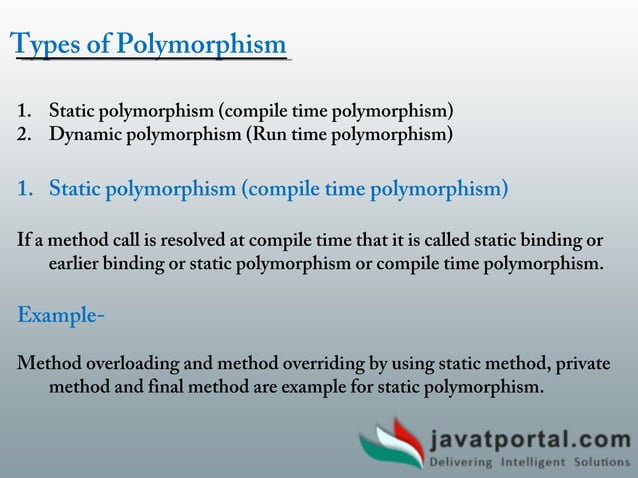 Polymorphism in java, method overloading and method overriding | PPT