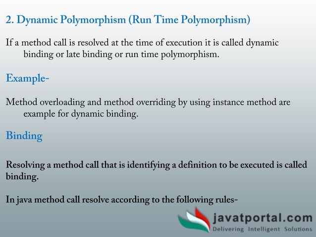 Polymorphism in java, method overloading and method overriding | PPT