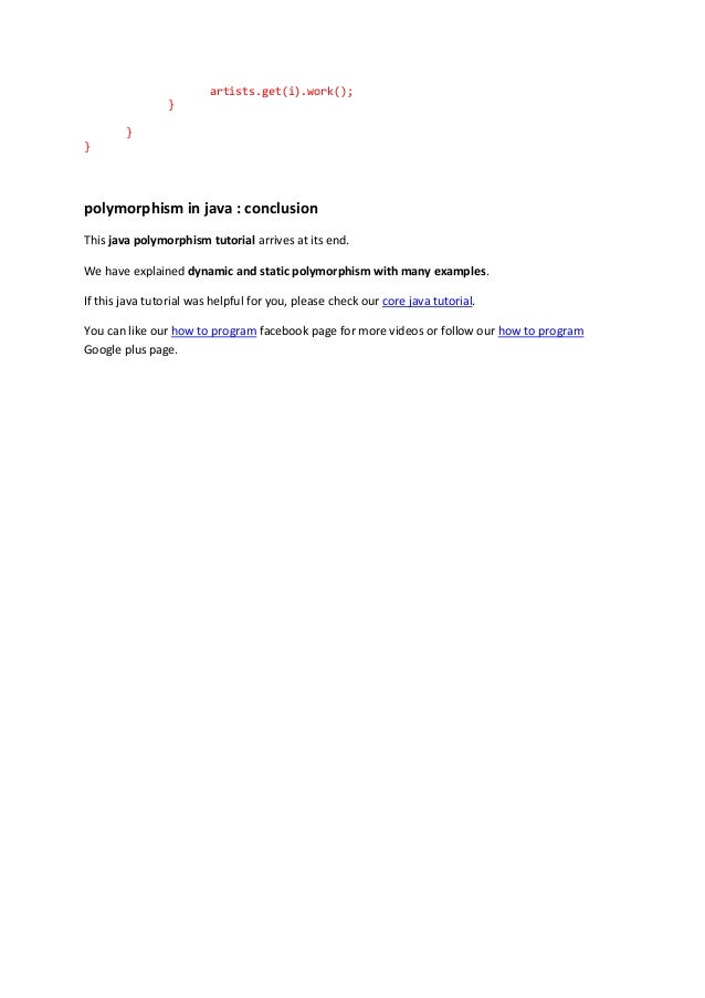 Polymorphism in java with examples: static vs dynamic Polymorphism in java with examples: static vs dynamic