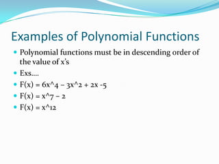 Polynomial functions | PPTX