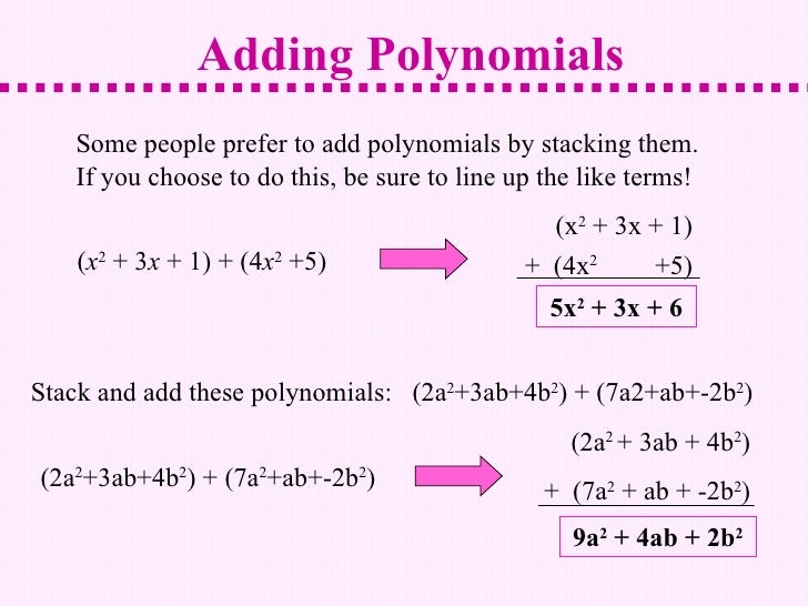 Adding Polynomials Adding Polynomials