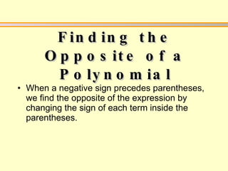 Operations on Polynomials | PPT
