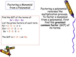 Polynomials and factoring | PPT