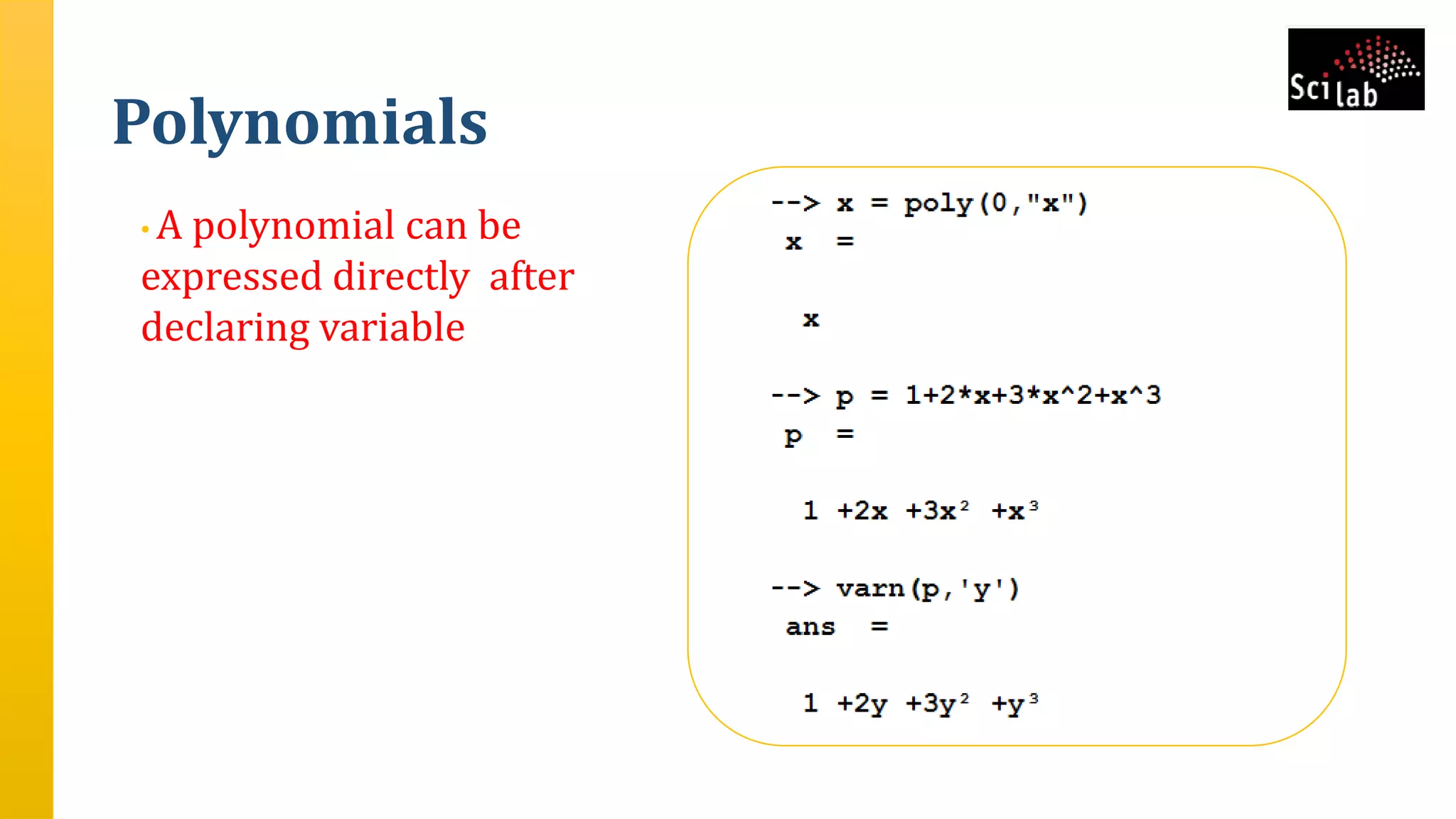 Polynomials in scilab | PDF
