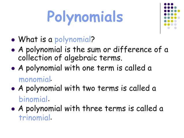 Polynomials Unit 3 Lessons 1-2 | PPT