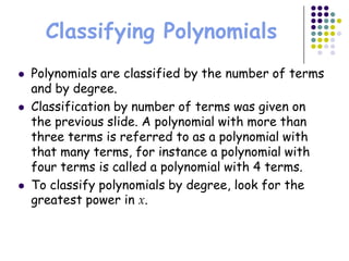 Polynomials Unit 3 Lessons 1-2 | PPT
