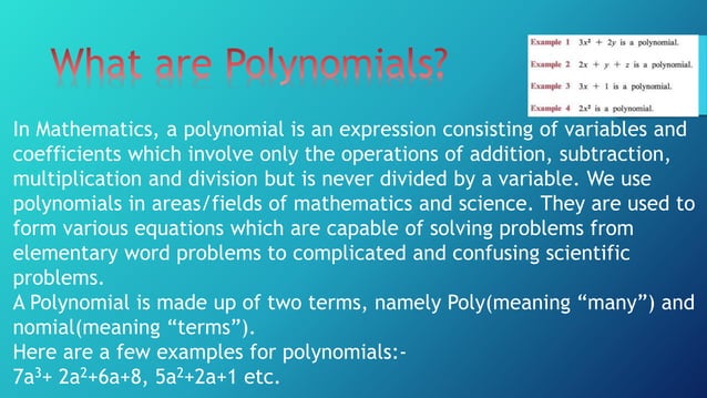 Class IX - Polynomials PPT | PPTX | Physics | Science