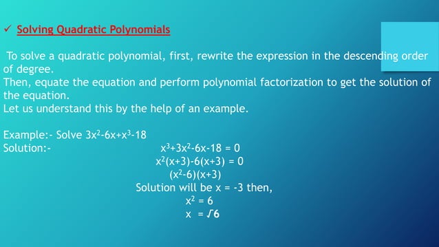 Class IX - Polynomials PPT | PPTX | Physics | Science