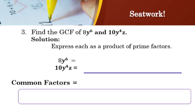 Factoring Polynomials with common monomial factor | PPTX