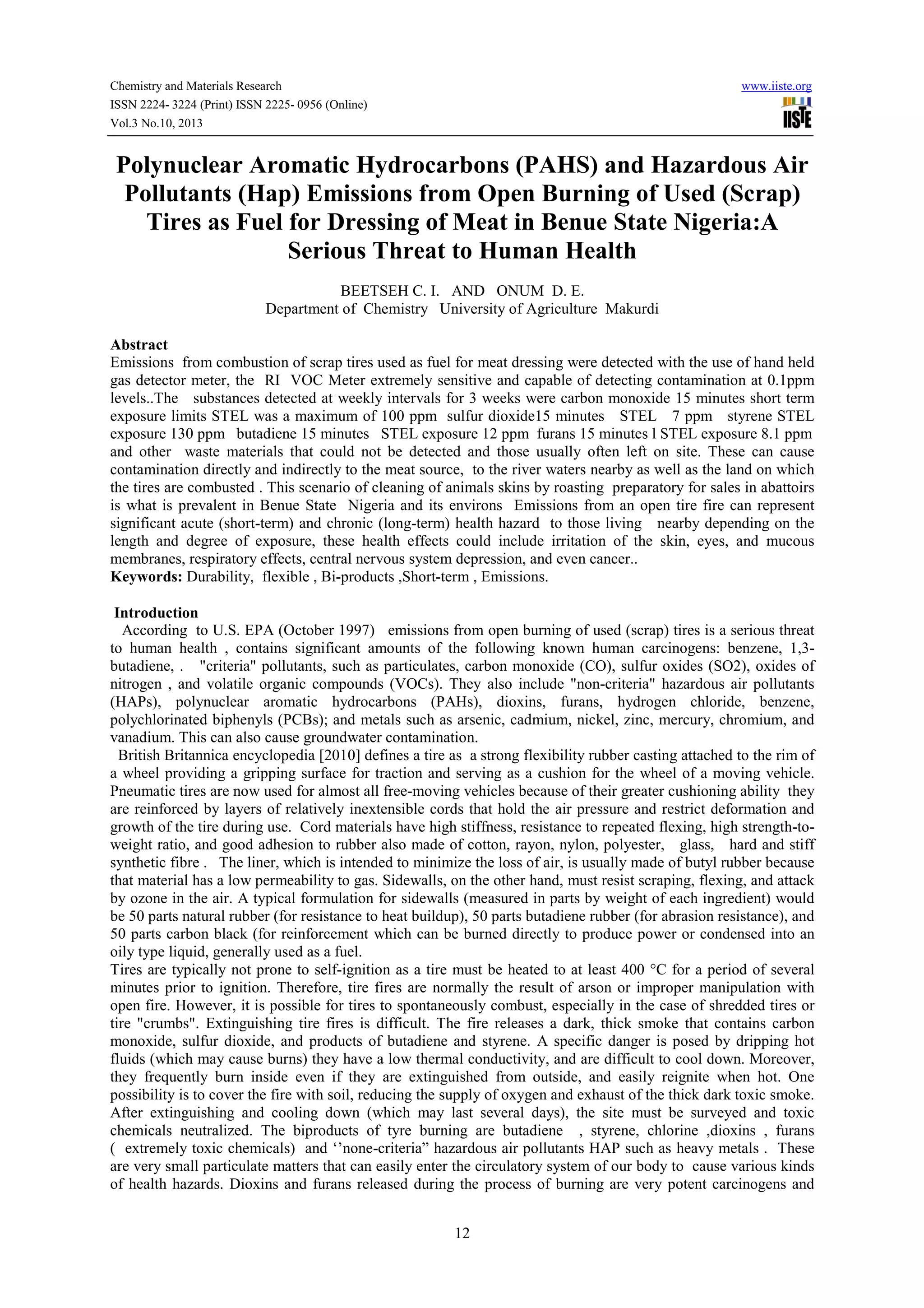 Polynuclear aromatic hydrocarbons (pahs) and hazardous air pollutants ...