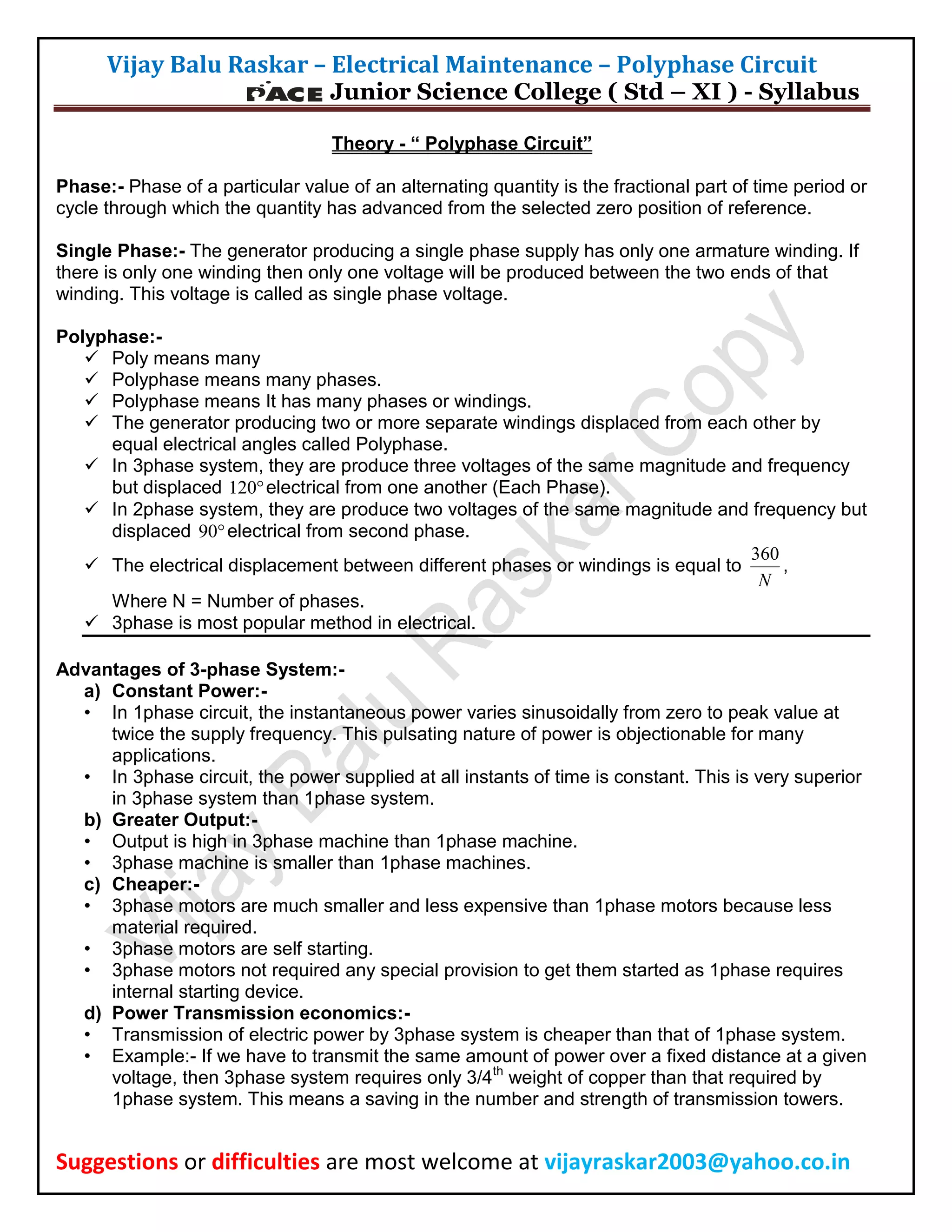 Polyphase circuit electrical maintenace | PDF