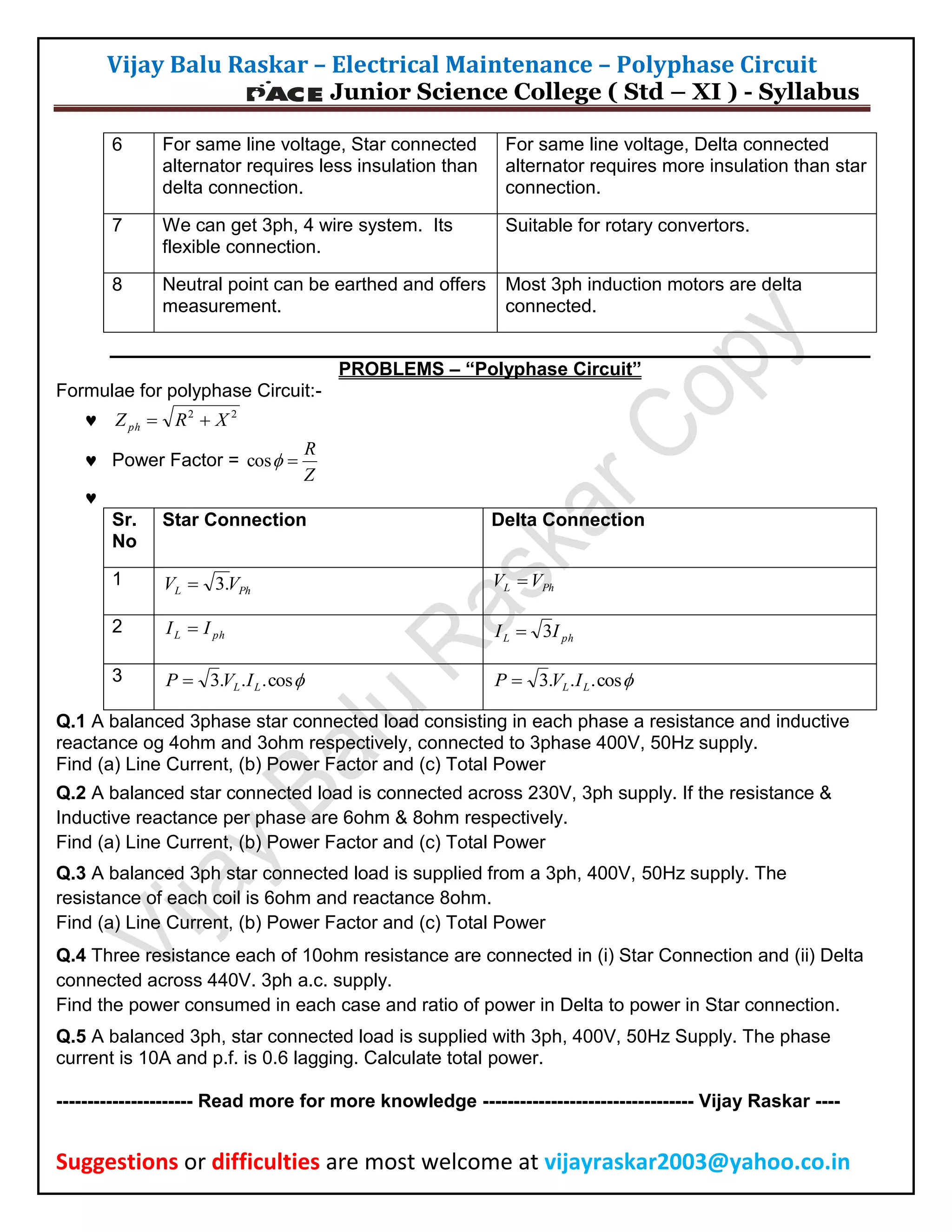 Polyphase circuit electrical maintenace | PDF