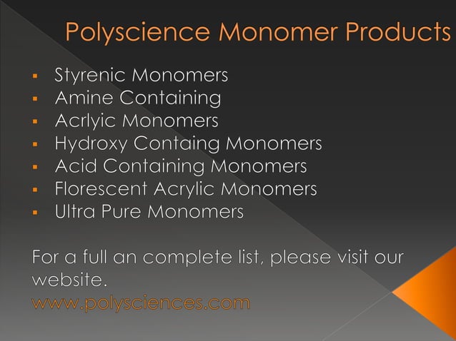 Polysciences - Monomers & Polymers | PPTX | Chemistry | Science