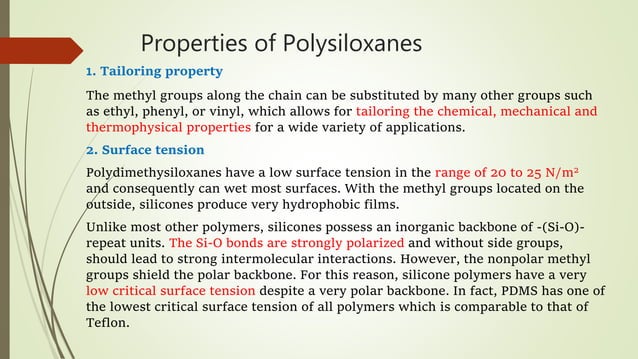 Polysiloxanes,... preparation and properties by Dr. Salma Amir | PPT