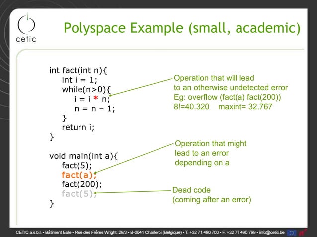 Polyspace CETIC presentation | PPT | Programming Languages | Computing