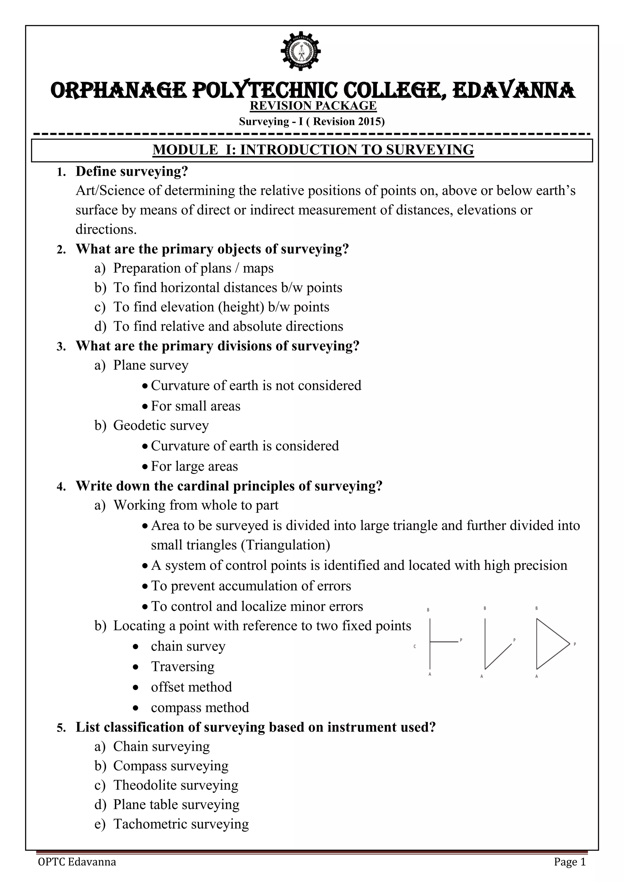 Surveying - Module I - Introduction to surveying | PDF