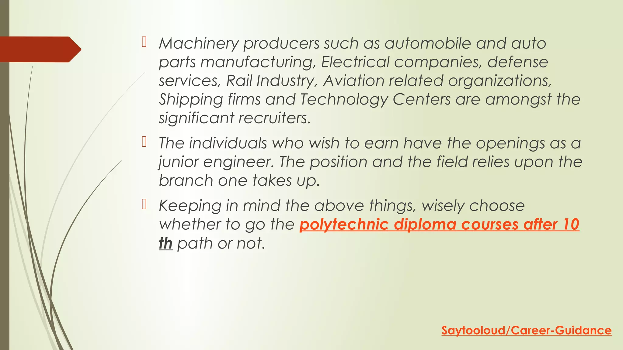 Polytechnic education in india:courses after 10th | PPT