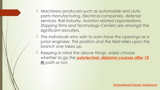 Polytechnic education in india:courses after 10th | PPT