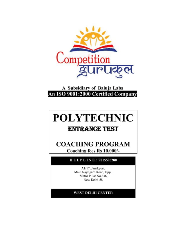 Polytechnic coaching in Delhi, Janakpuri | PDF