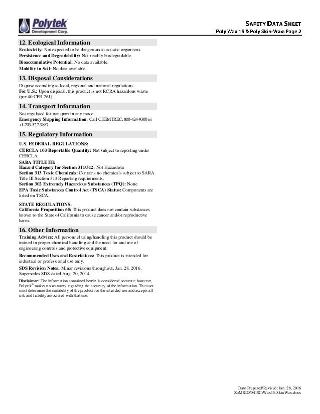 Poly Wax 15 Poly Skin-Wax | PDF